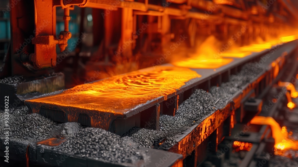 Molten steel casting in industrial foundry. Molten steel being cast in ...