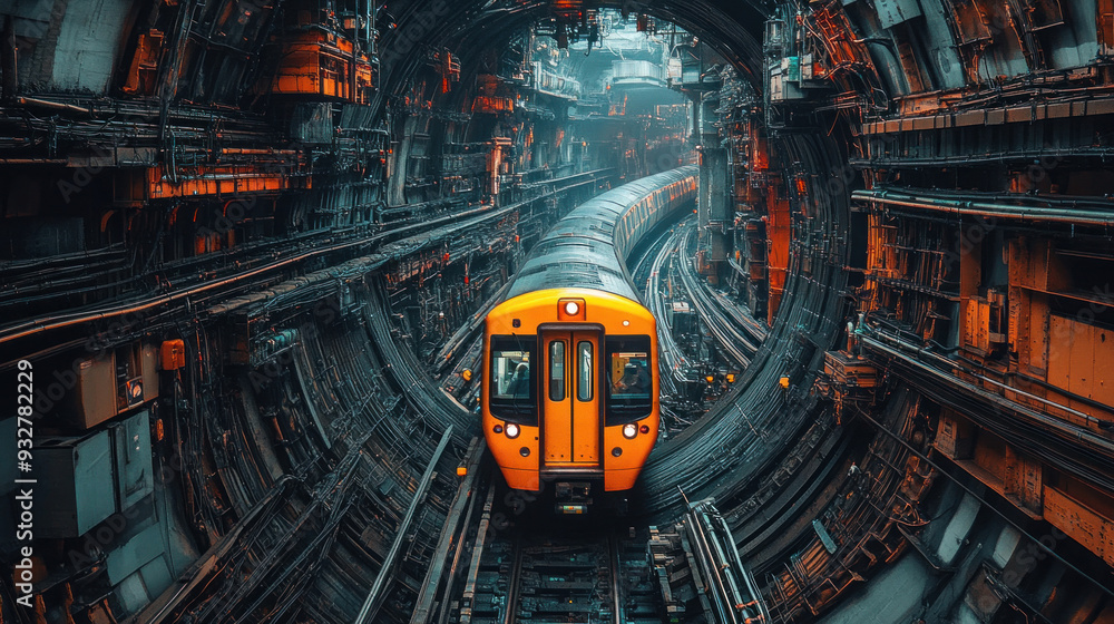 Aerial view of a complex underground subway network, showing multiple ...
