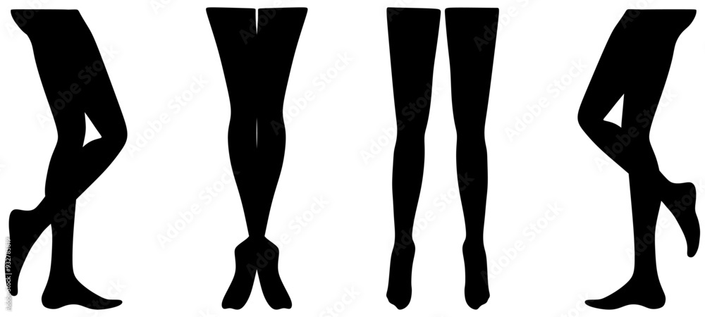 Slim, long, and elegant woman legs in different poses icon Set. Lying ...