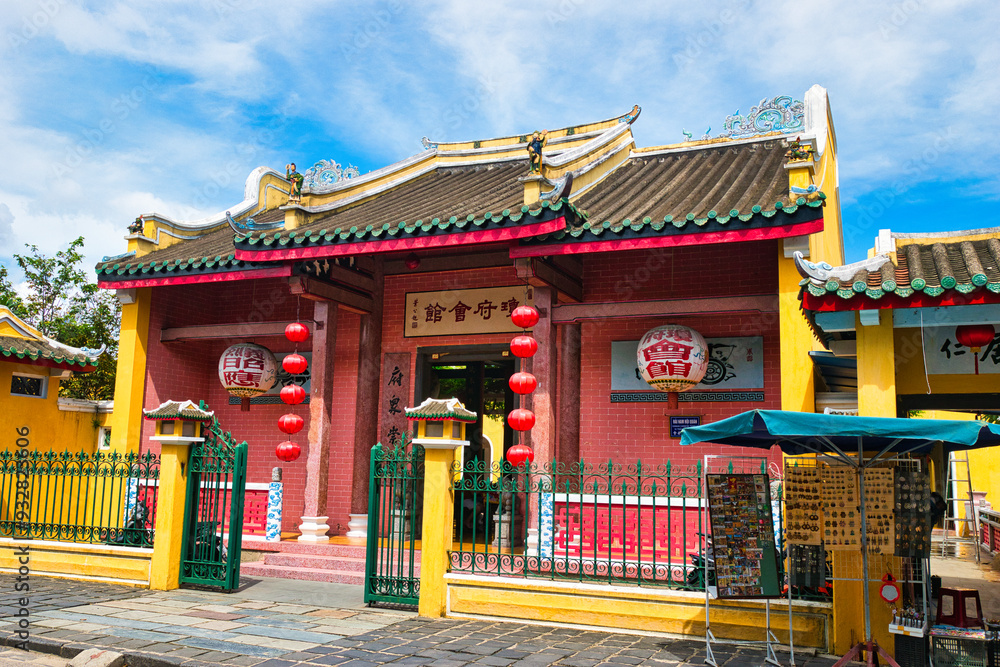 Hoi An, Vietnam - Jul 14, 2022. Old buildings with the river in Hoi An ...