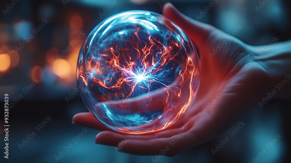 plasma ball Hands holding plasma light ball Plasma ball light ray ...