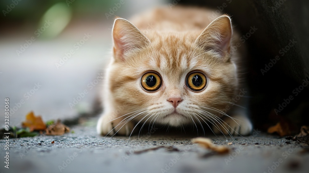 Scared Cute Cat: Adorable Feline with Wide Eyes and Tensed Posture ...