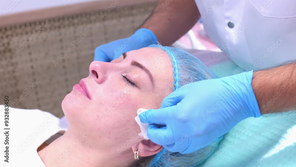 A young woman receives a professional facial skin care procedure. The ...