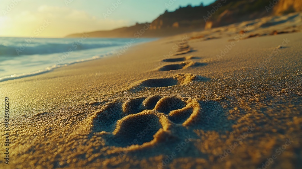 Dogs footprint on the beach Dog paw prints on the sand loneliness ...
