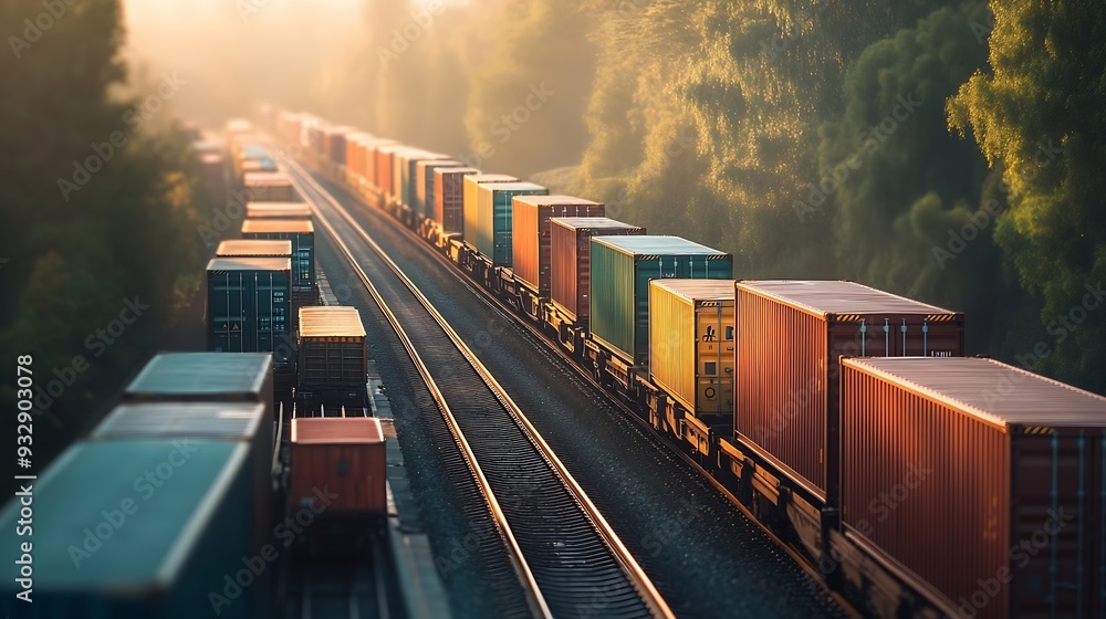 Train wagons carrying cargo containers for shipping companies Distribution and freight ...