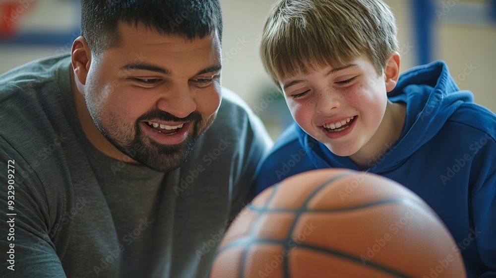 Junior high basketball coach helping student with Down Syndrome in ...