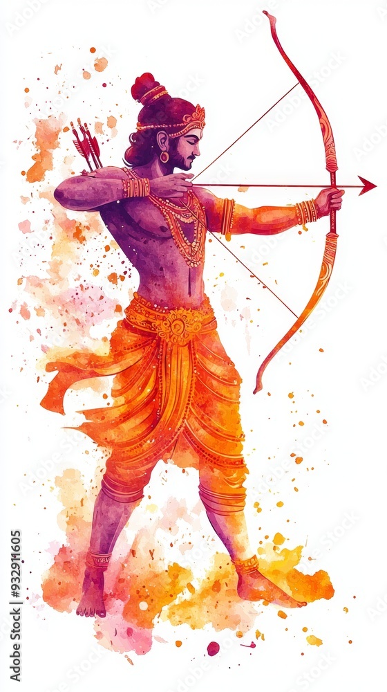 Title: Vibrant Ram Navami Watercolor: Lord Rama with Bow and Arrow. AI ...