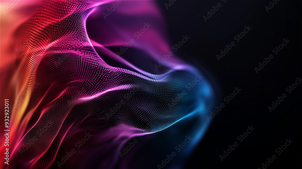 A background where gradation dots and digital wavy lines create lines ...