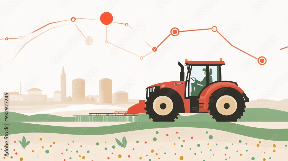An illustration of precision farming using GPS-guided machinery. The ...
