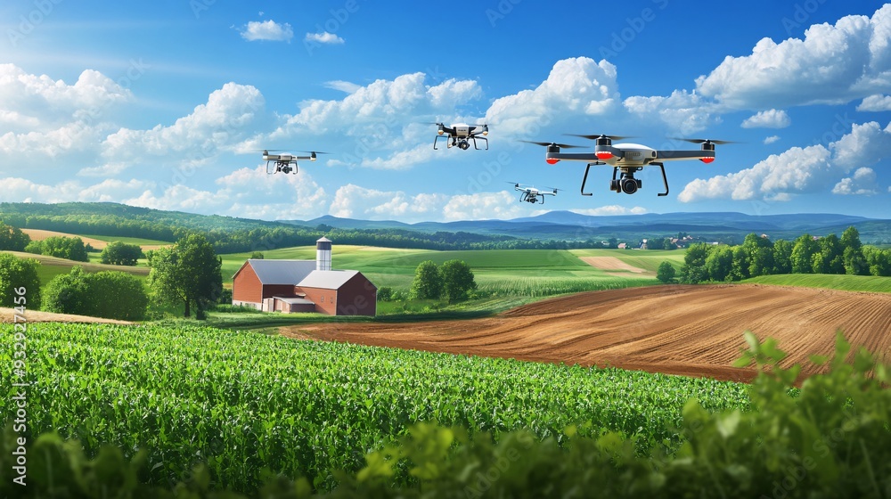 An illustration of a precision farming system using automated drones ...
