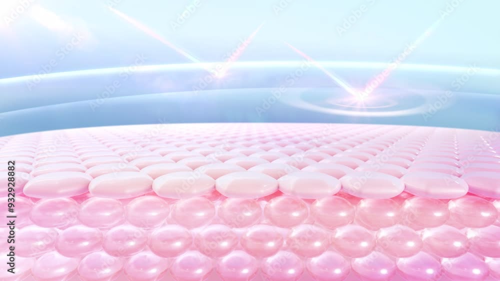 3D animation of skin cells. Skin cells with UV protection. Cosmetic ...