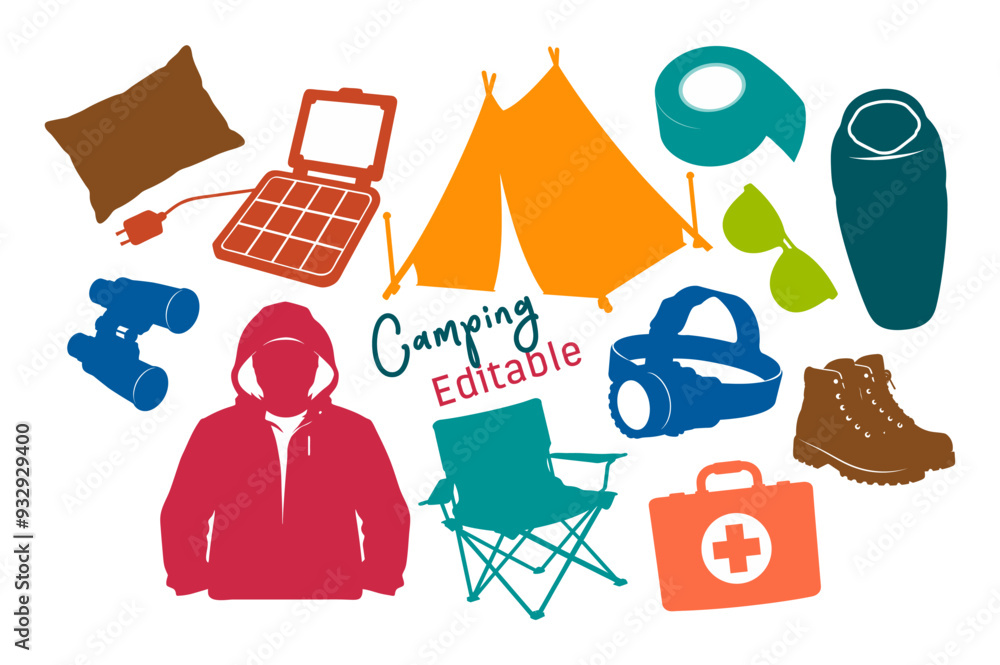 Camping flat clipart illustration set Stock Vector | Adobe Stock