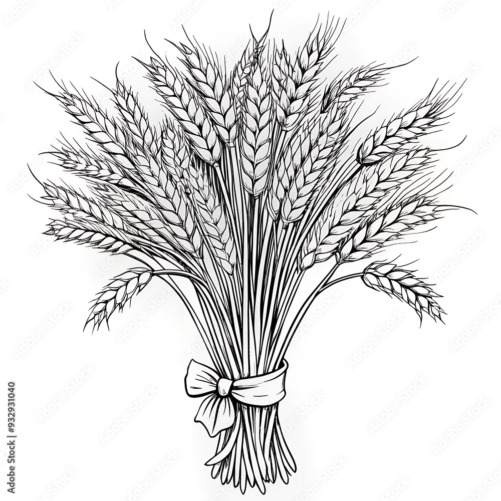 Highly Detailed Monochromatic Botanical Illustration of a Wheat Sheaf ...