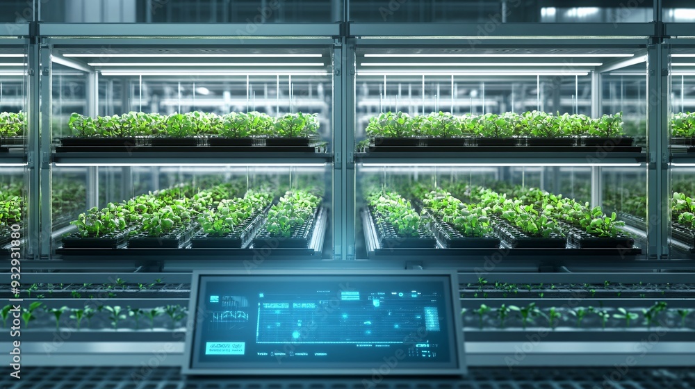 An illustration of an indoor vertical farming system with several tiers ...
