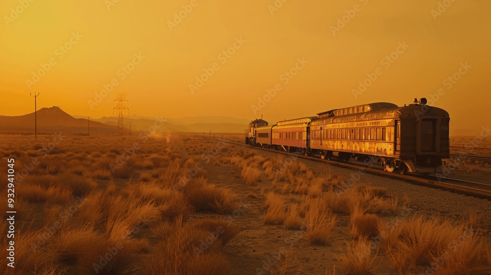 Distant train in the background with Art Deco style and Pantone Peach ...