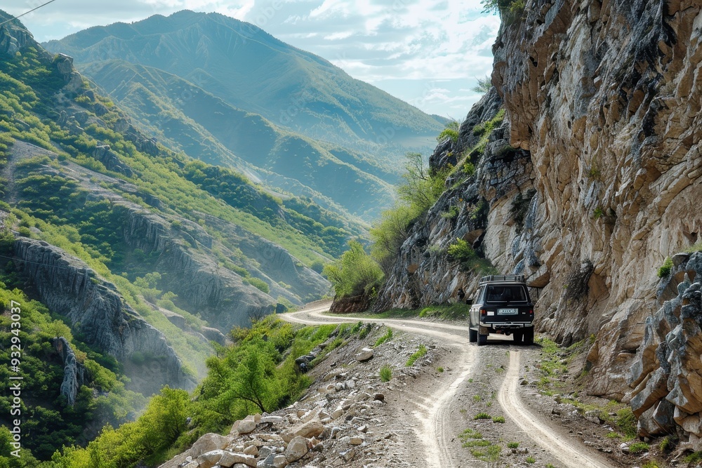 Treacherous off road journey through high mountain terrain in Caucasus ...