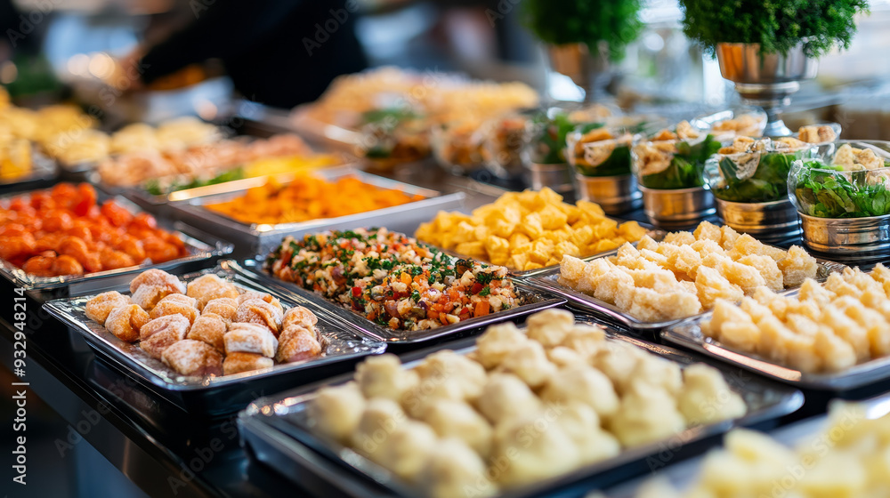 “A diverse selection of cold snacks arranged on a buffet table for ...