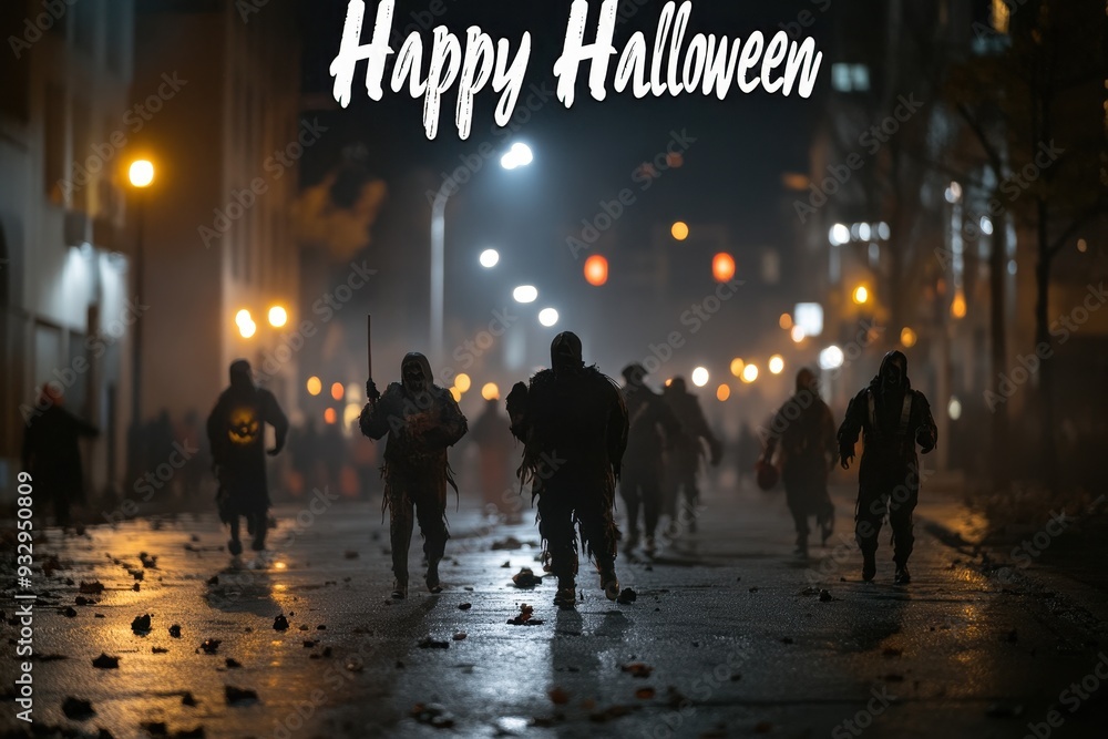 Ghoul Parade Collage: Images of ghouls marching through a dark street ...