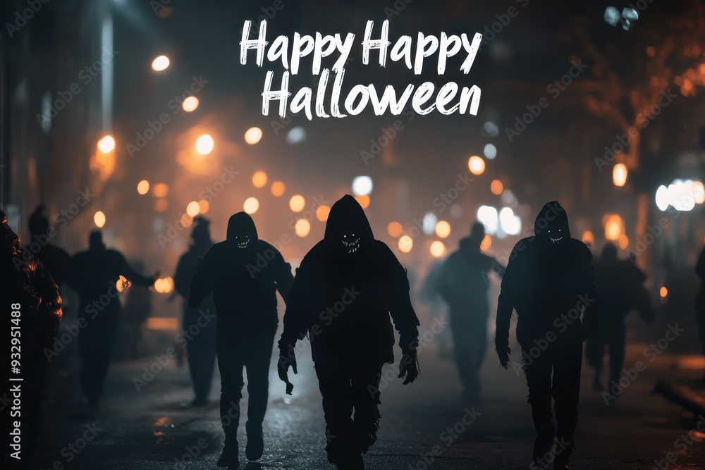 Ghoul Parade Collage: Images of ghouls marching through a dark street ...