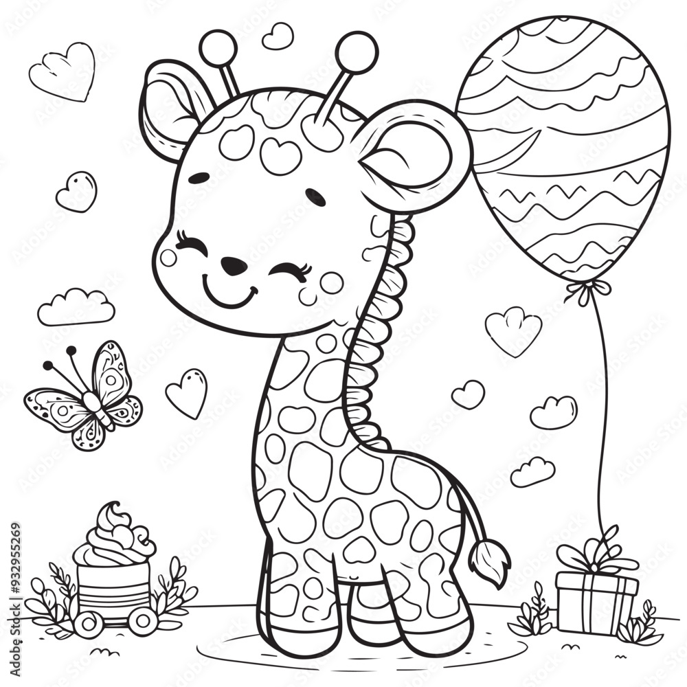 giraffe vector cartoon coloring book page Stock Vector | Adobe Stock