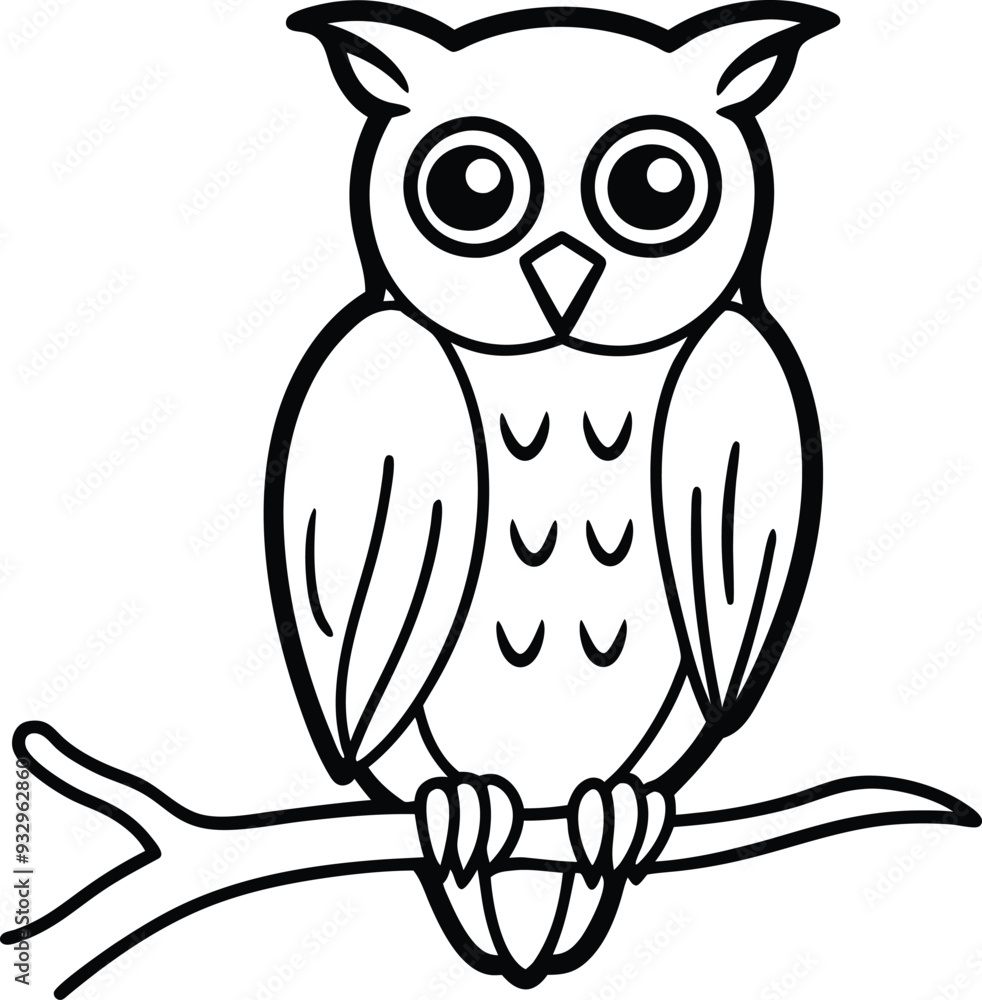 Simple Owl Illustration Coloring Page Outline Art for Childrens ...