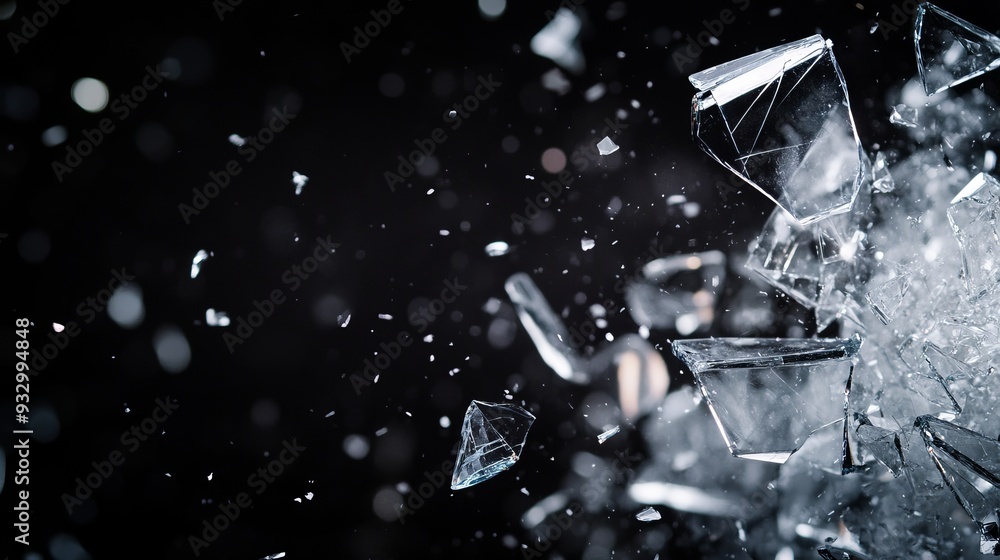 Dynamic glass texture featuring shattered pieces with bits and shards ...