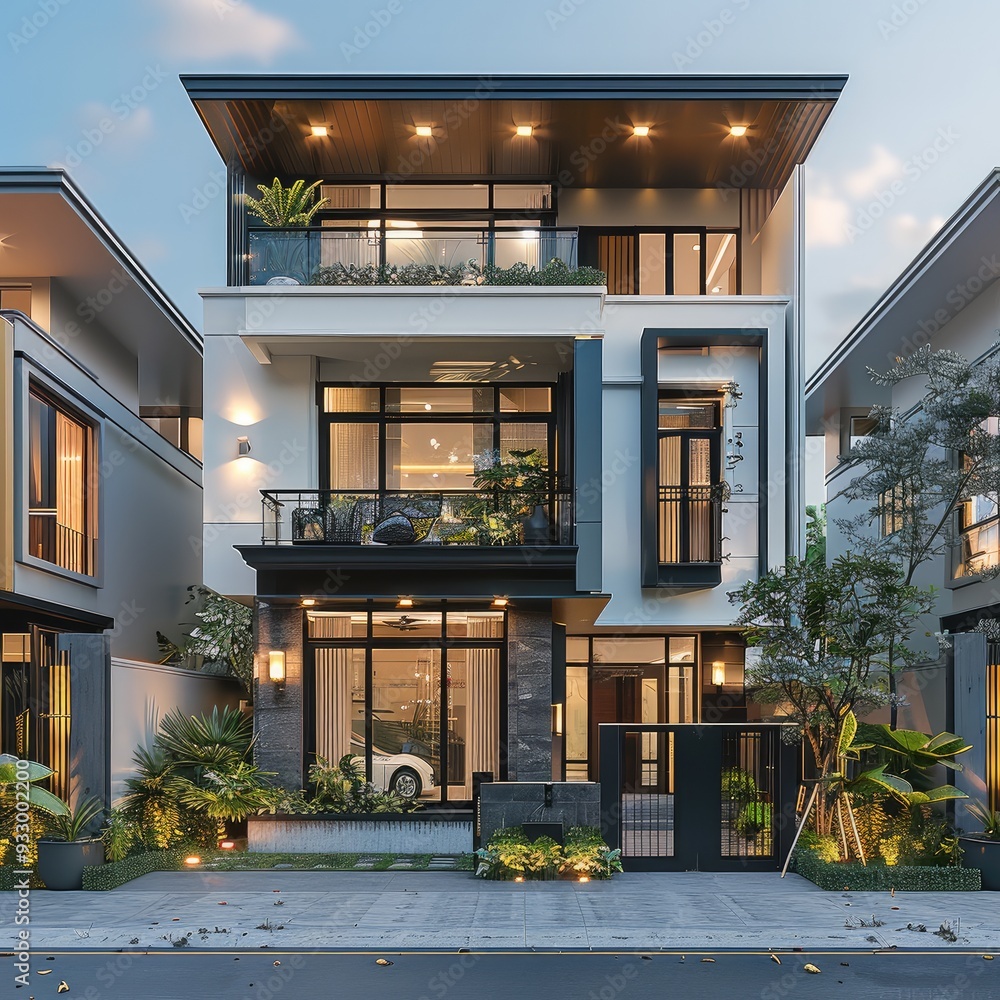 3-story town villa design, modern style, 10m frontage area, flat roof ...