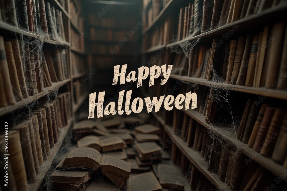 Spooky Library Collage: Images of an old library with dusty books and ...