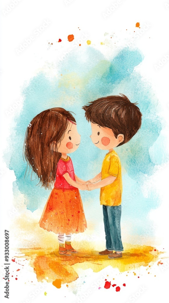 Joyful Raksha Bandhan 2025: Watercolor Illustration of Siblings' Bond ...