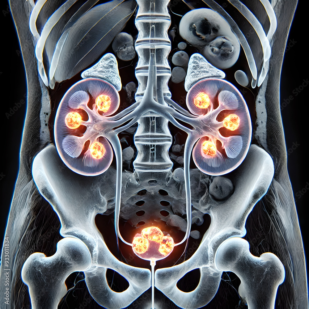 The CT scan clearly shows kidney stones located in the renal pelvis. A ...
