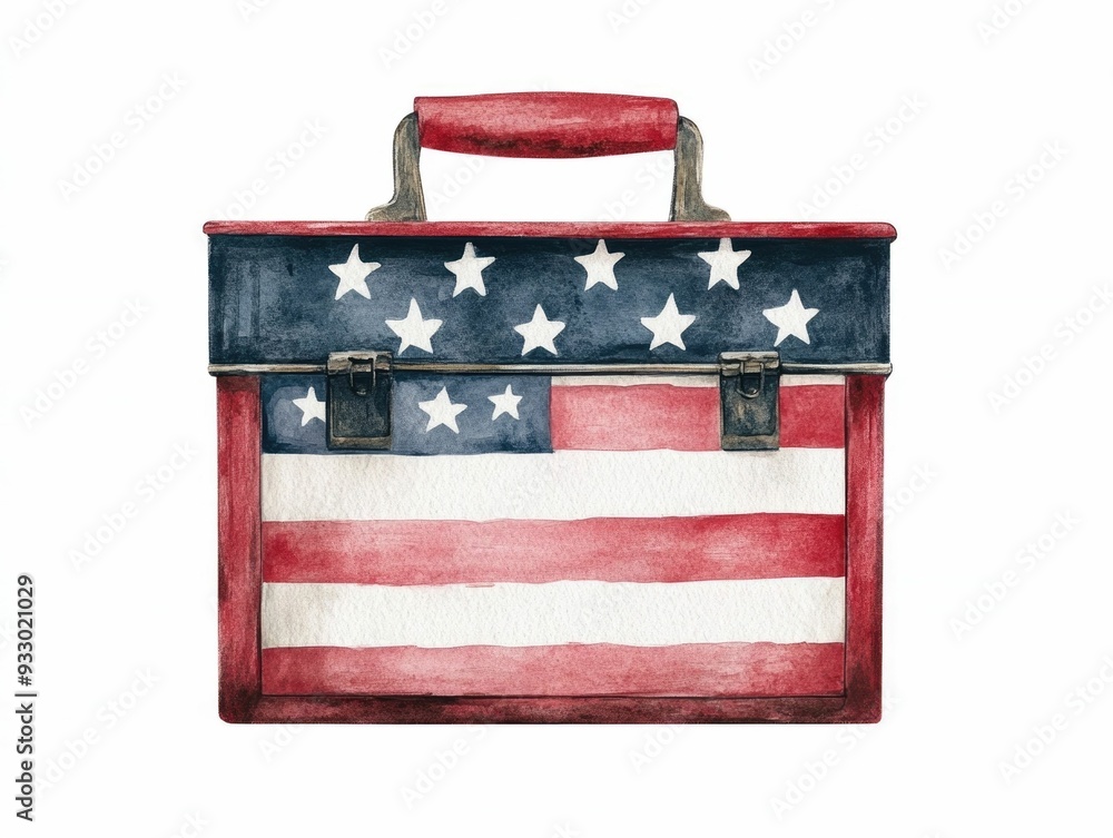 Patriotic Labor Day Toolbox with Stars and Stripes Watercolor Style ...
