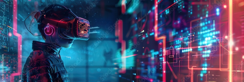 A hacker navigates a virtual environment of digital locks and codes ...