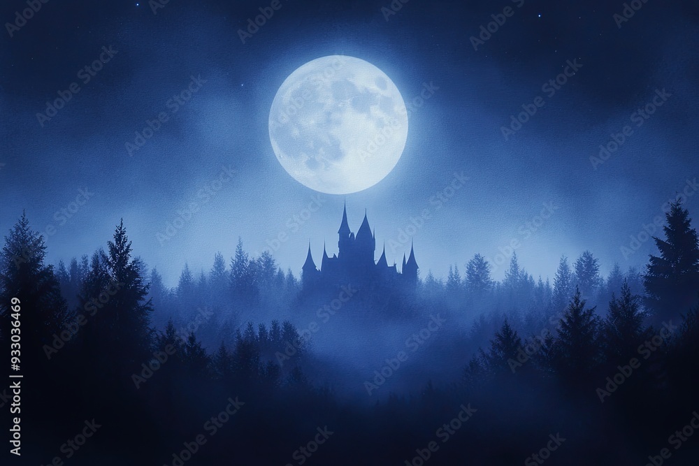Gothic Castles in Misty Full Moonlight, Mysterious gothic castles ...