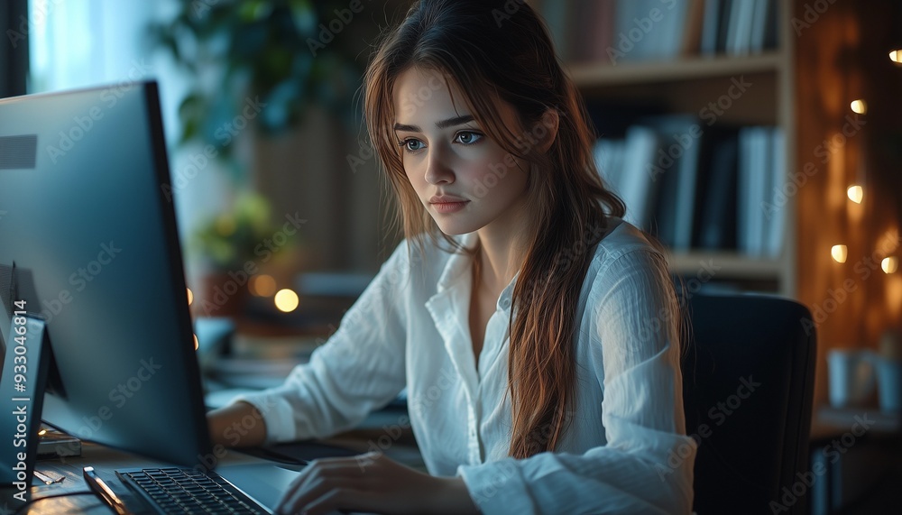 girl staying up late doing assignments in front of the laptop, girl ...