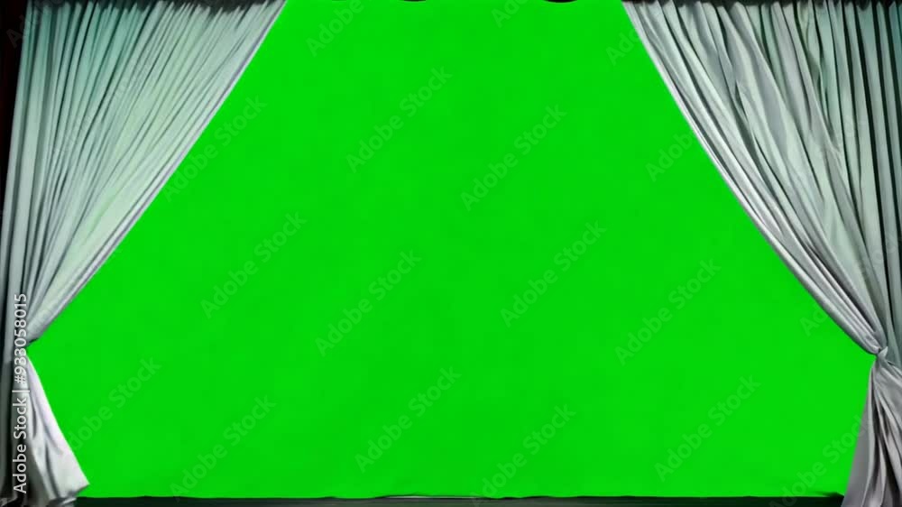 Stage Curtains Open to Green Screen: A pair of elegant white curtains ...