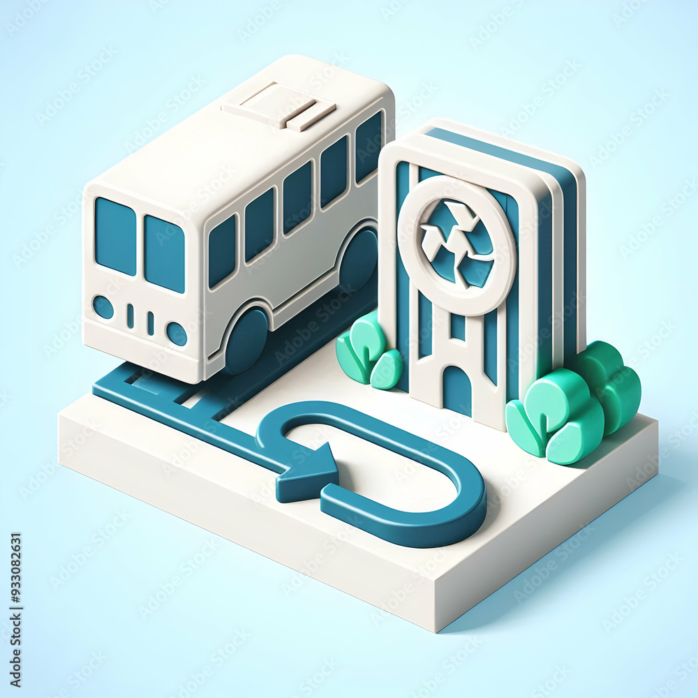 3D Icon as Hybrid bus and office icon concept as A hybrid bus paired ...