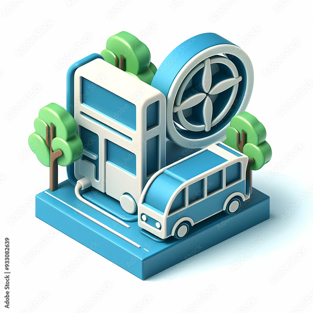 3D Icon as Hybrid bus and office icon concept as A hybrid bus paired ...