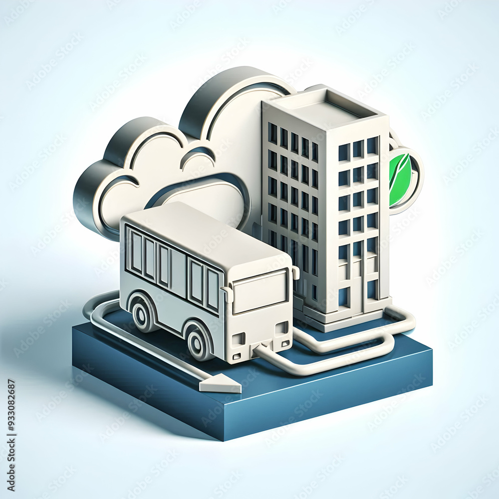 3D Icon as Hybrid bus and office icon concept as A hybrid bus paired ...