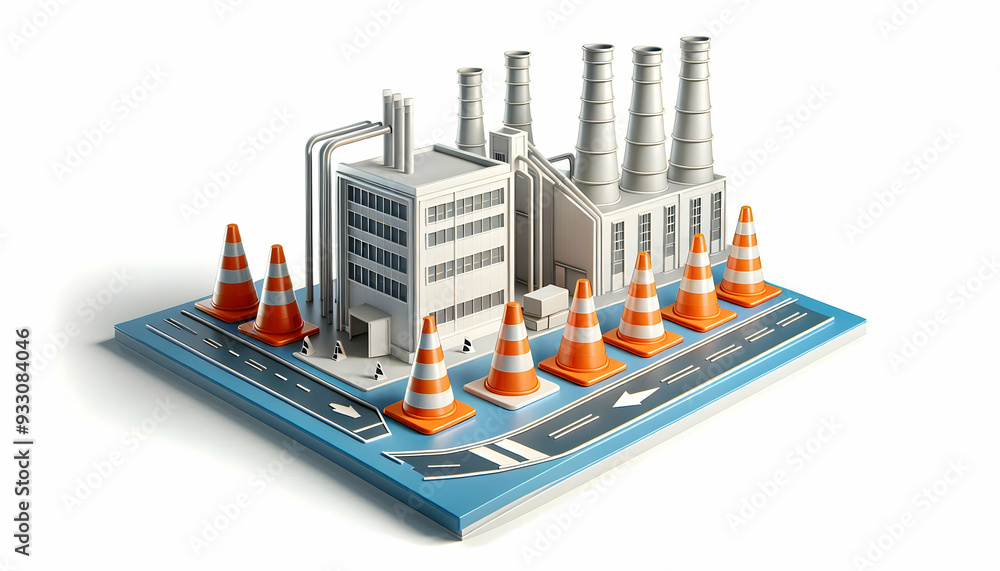 3D Icon as Safety cones and factory floor concept as Safety cones ...