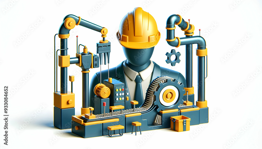 3D Icon as Safety helmet and assembly line concept as A safety helmet ...