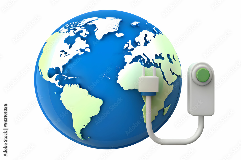 3d Flat icon as EV charger and a world map symbolizing global reach ...