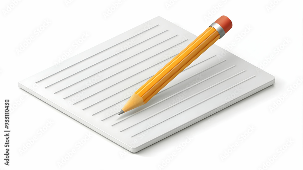 3d Flat icon as Pencil and paper symbolizing drawing and planning with ...
