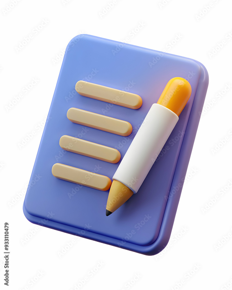 3d Flat icon as Pencil and paper symbolizing drawing and planning with ...