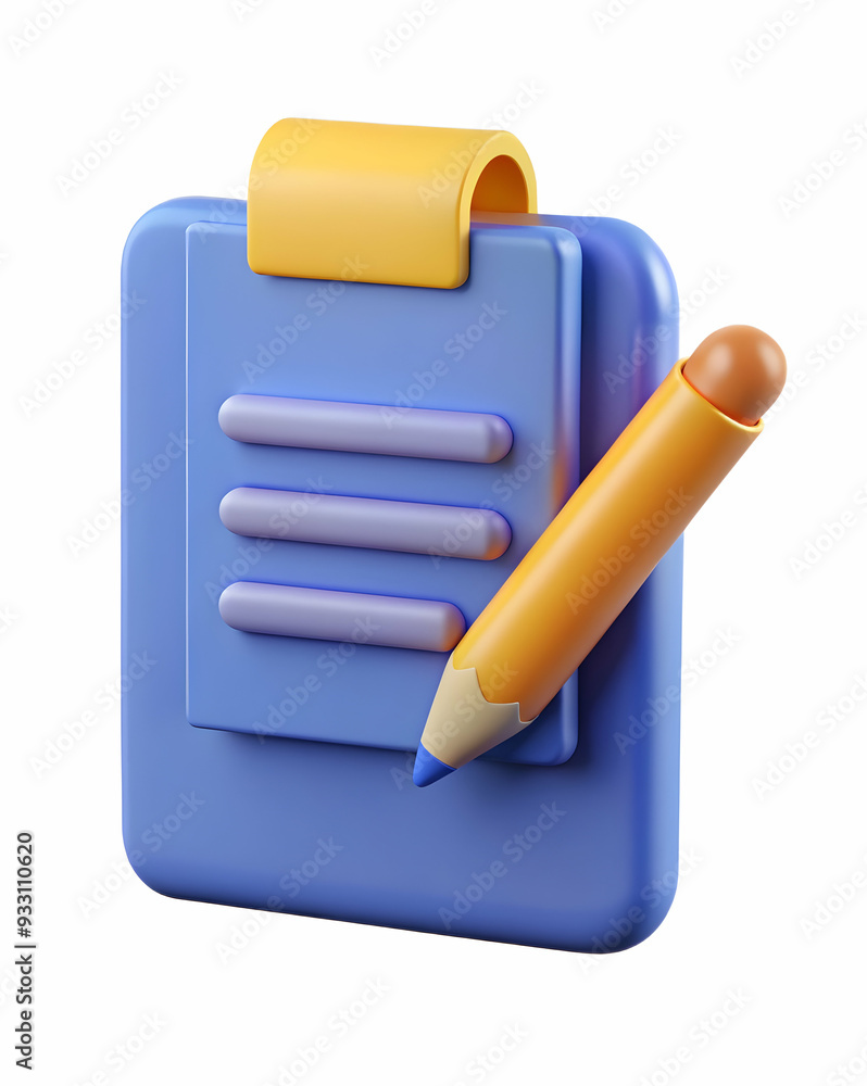 3d Flat icon as Pencil and paper symbolizing drawing and planning with ...