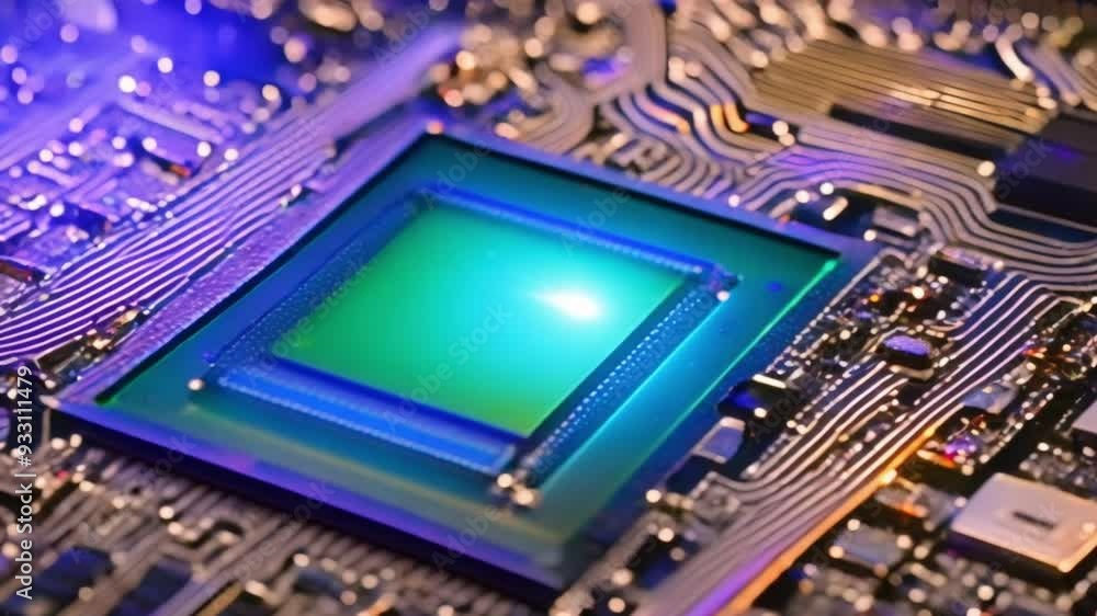 CPU Connection with Motherboard. Futuristic Colorful AI Accelerated ...