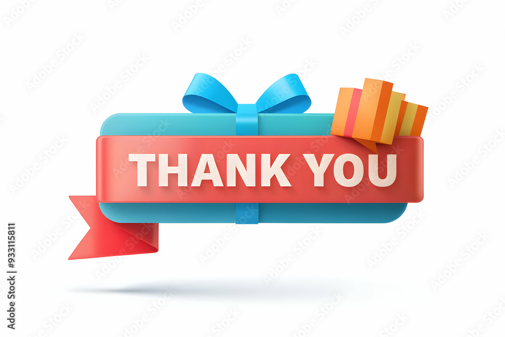 3d Flat icon as Thank you banner and a gift card symbolizing appreciation with ample space for ...