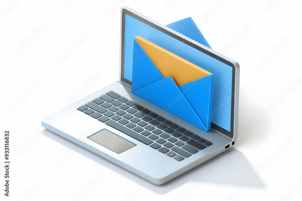 3d Flat icon as Thank you email and a laptop symbolizing digital thanks ...