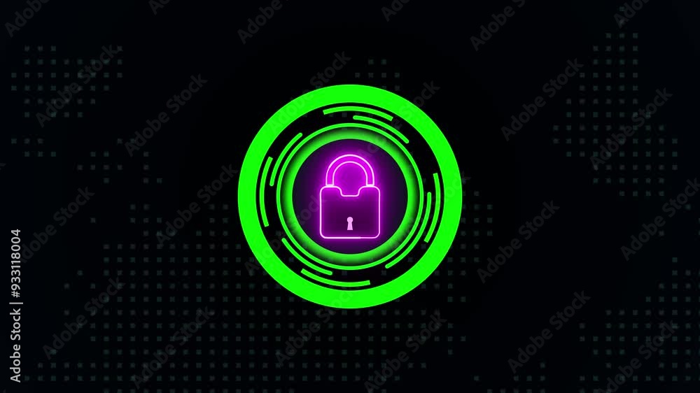 Cyber Security Lock Icon Animation with Neon Glow Line – High-Quality ...