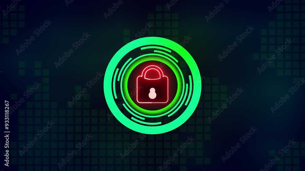 Cyber Security Lock Icon Animation with Neon Glow Line – High-Quality ...