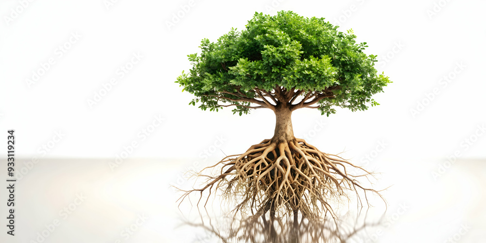 3d Flat icon as Tree and roots symbolizing growth and foundation with ...
